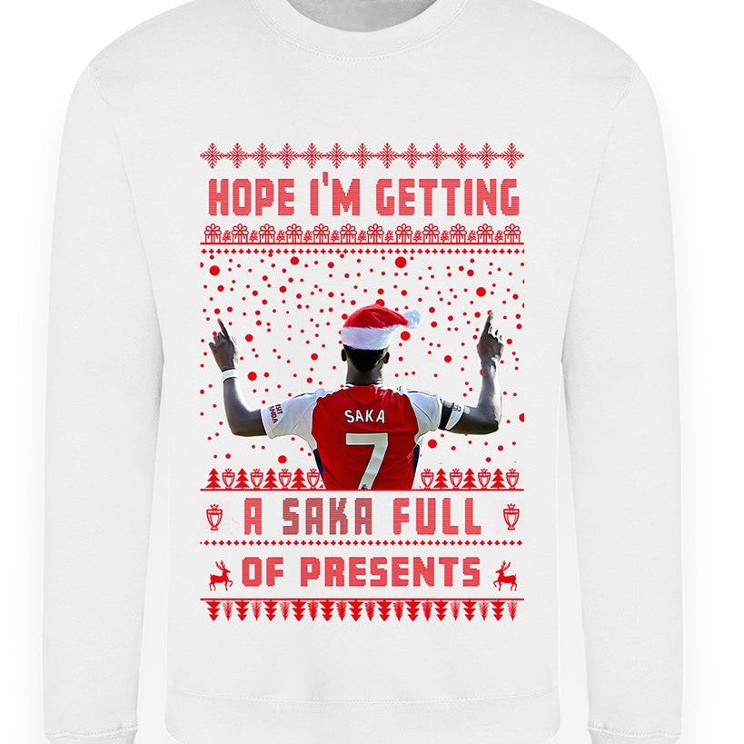 Bukayo Saka Christmas Jumper - "Hope I'm Getting a SAKA Full Of Presen ...